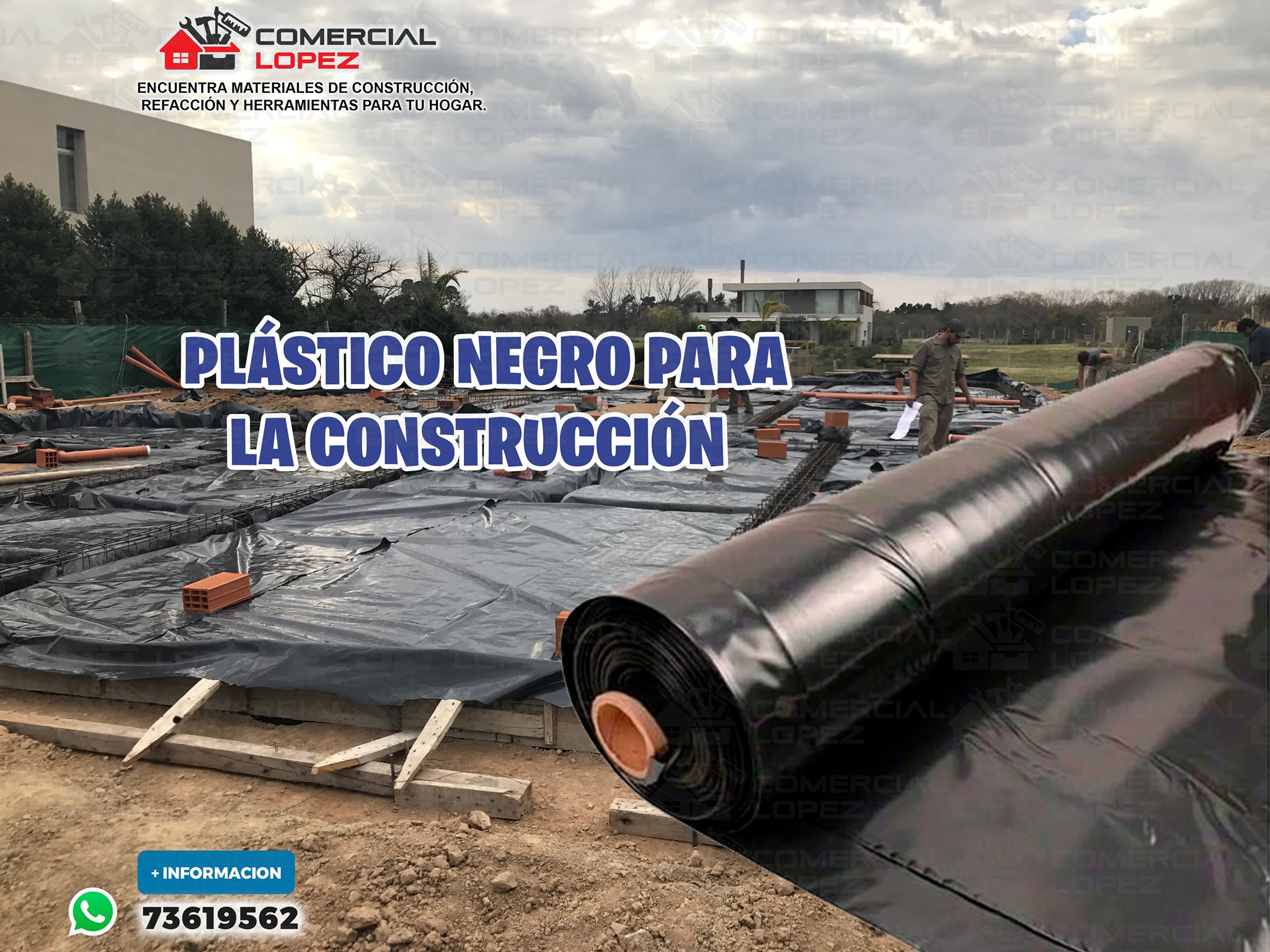 Rollo Hule Negro 100×1m 80µm - Comercial Lopez
